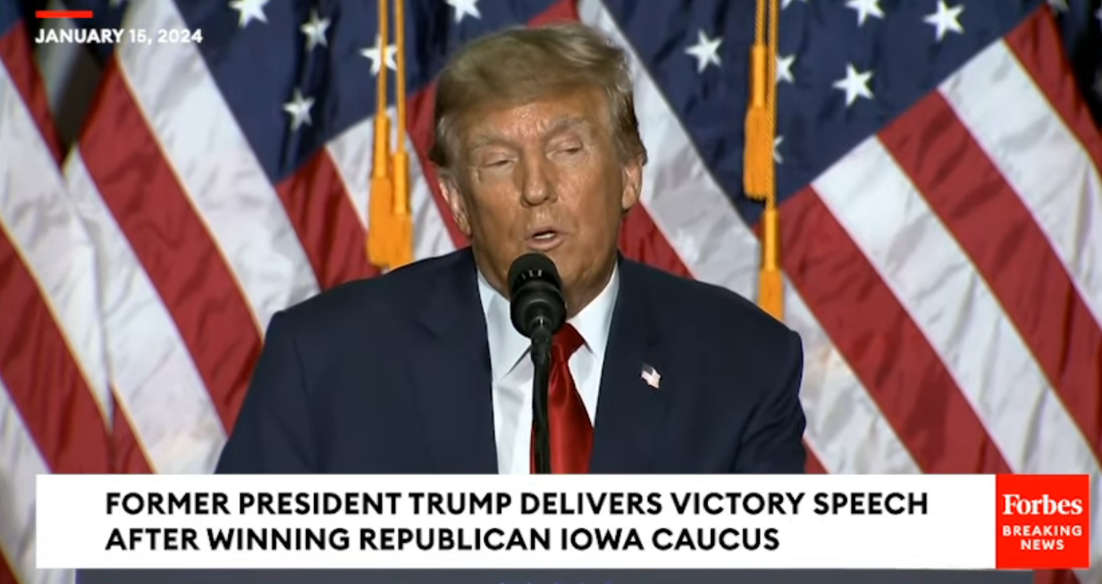 Trump Delivers Victory Speech After Blow-Out Win In Republican Iowa Caucus